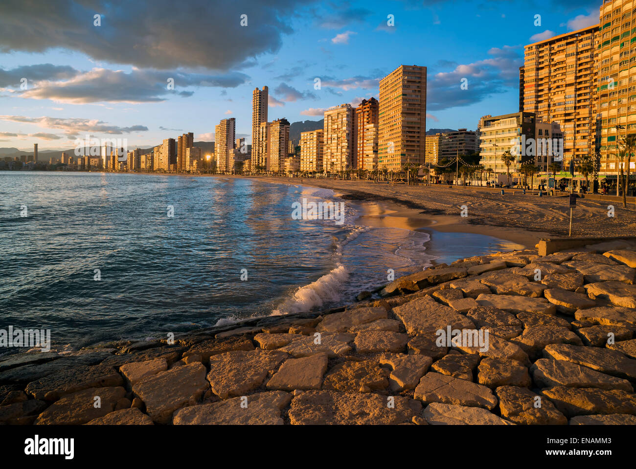 sunset on the beach in Benidorm, Alicante, Spain Stock Photo - Alamy