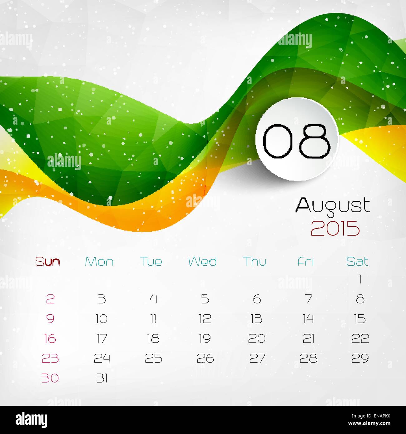 2015 color Calendar. August. Vector illustration. EPS 10 Stock Vector ...