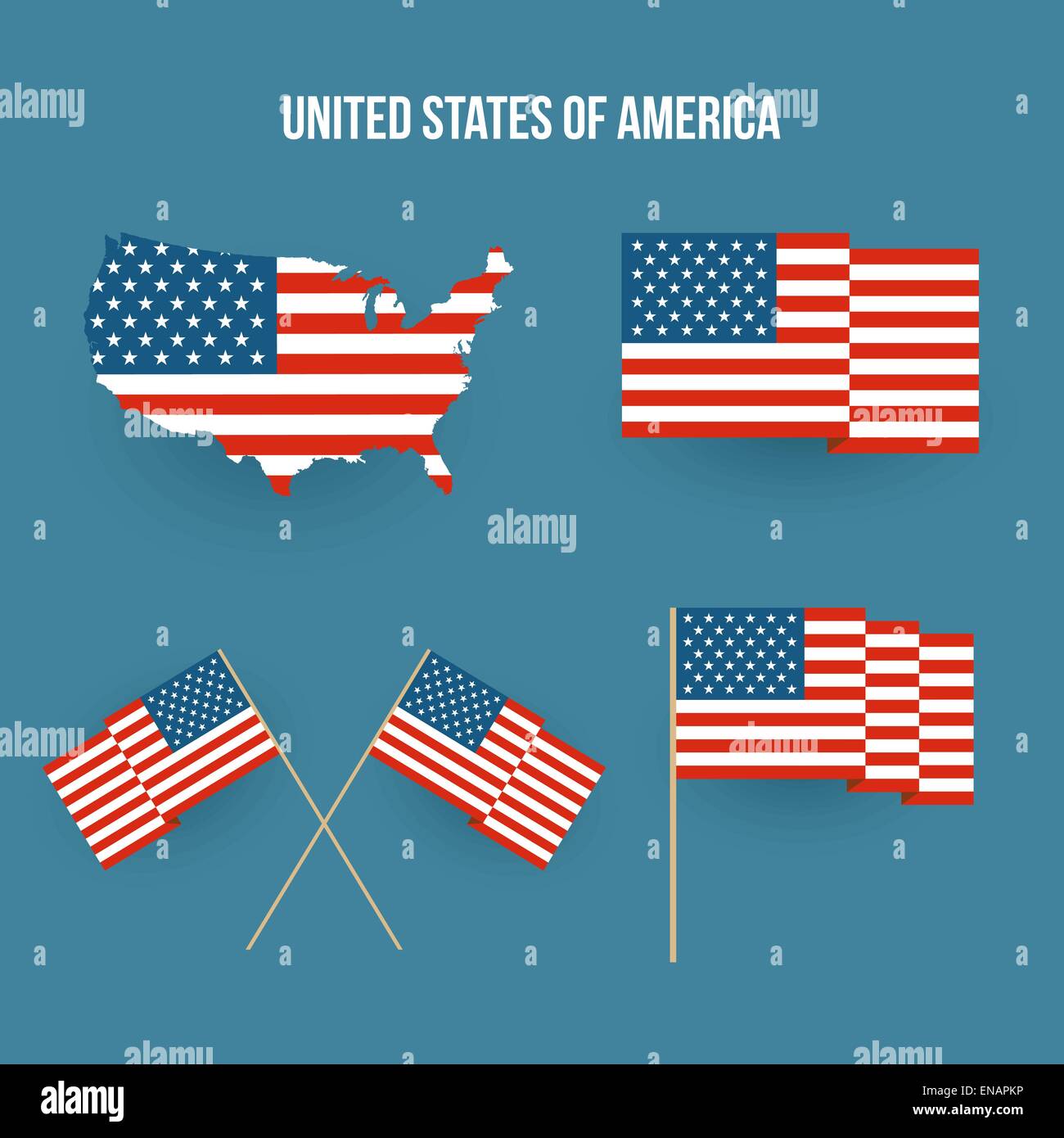 Vector Set of american flag and map. Flat design Stock Vector Image ...
