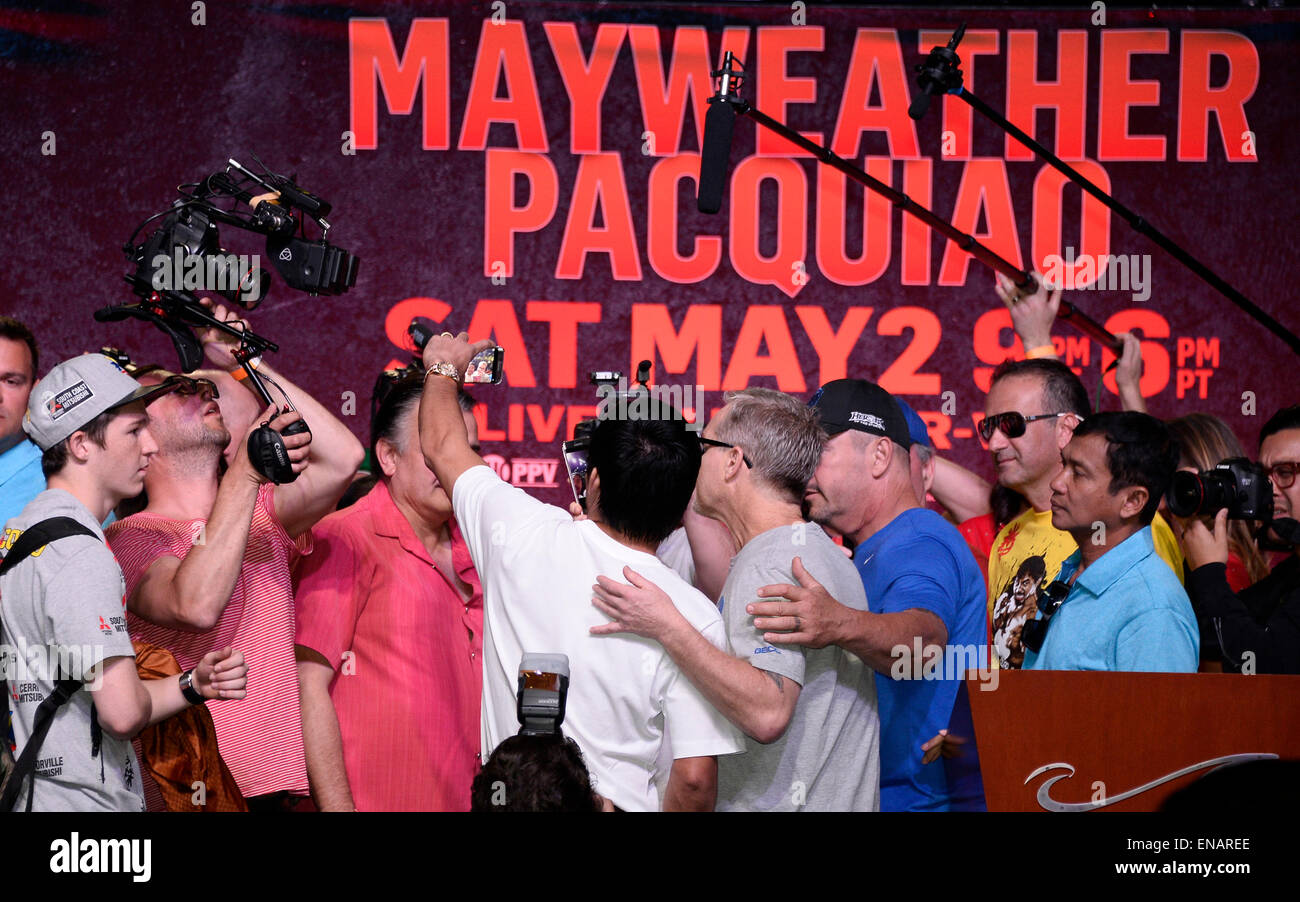 April 28.2015. Las Vegas NV. Manny Pacquiao(L) take some selfies with ...