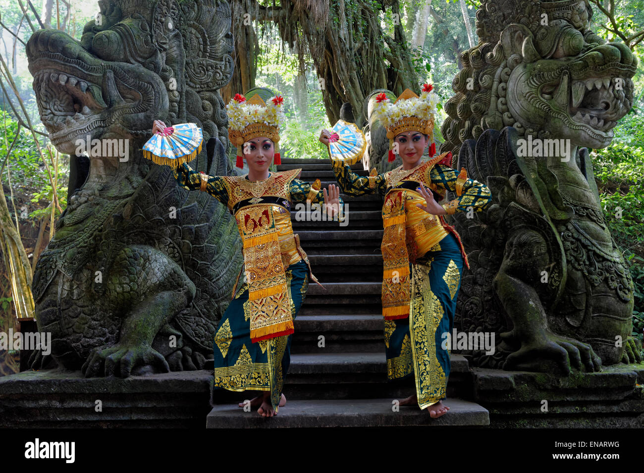 Two Balinese dancers, Monkey Forest, Ubud, Bali, Indonesia Stock Photo ...