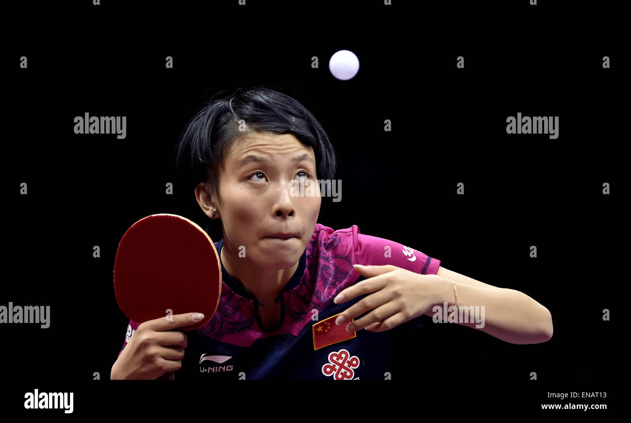 Suzhou, China's Jiangsu Province. 1st May, 2015. China's Wu Yang serves ...