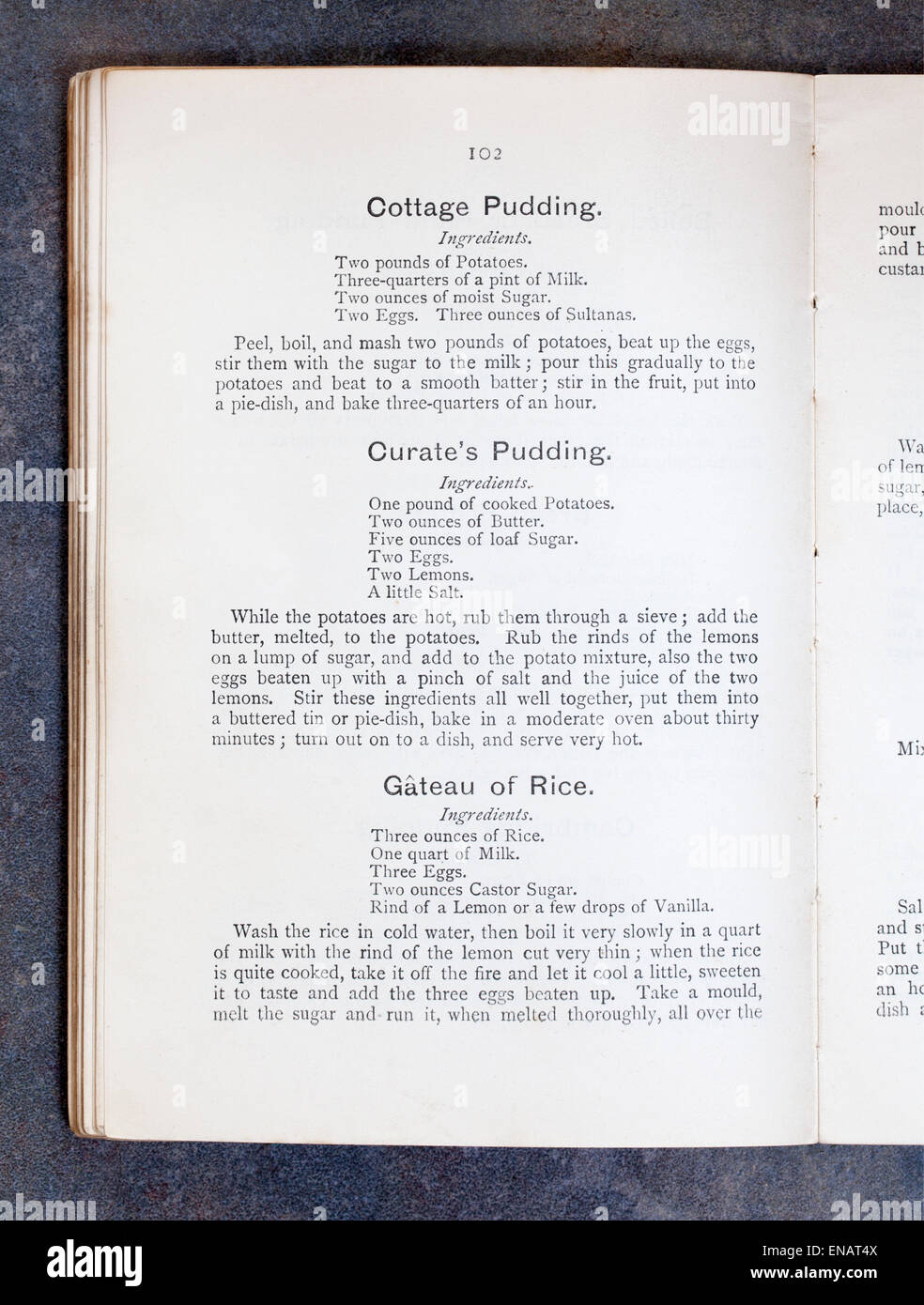 Cottage Pudding, Curates Pudding and Gateau of Rice recipes from an old ...
