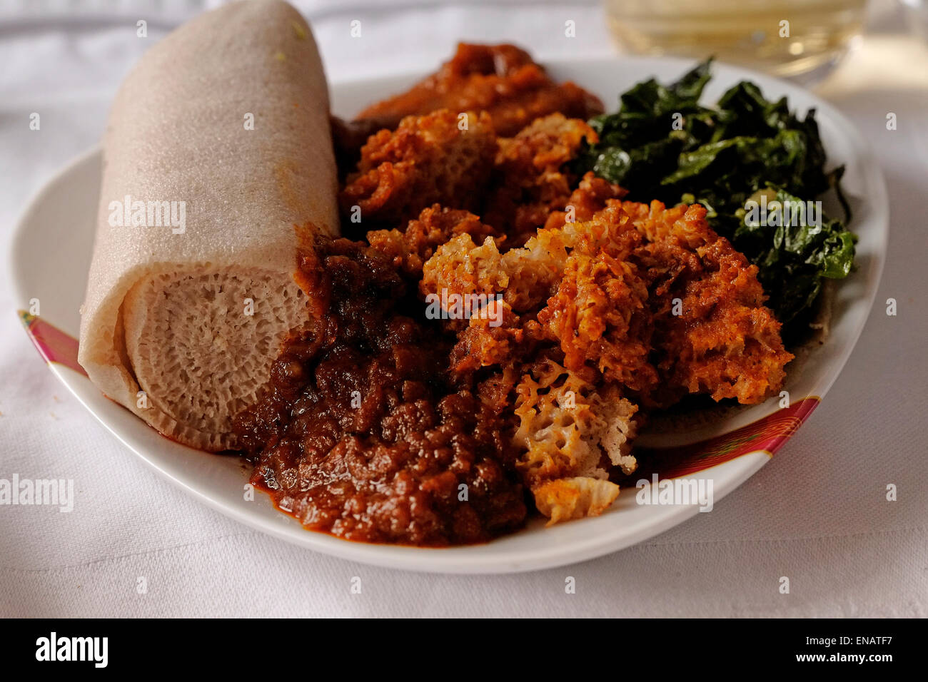 Roll of Injera roll which is a sourdough-risen flatbread with a unique ...