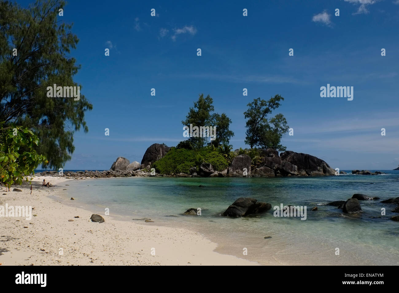 Scenic view of the beach in Mahe island in the Republic of Seychelles ...