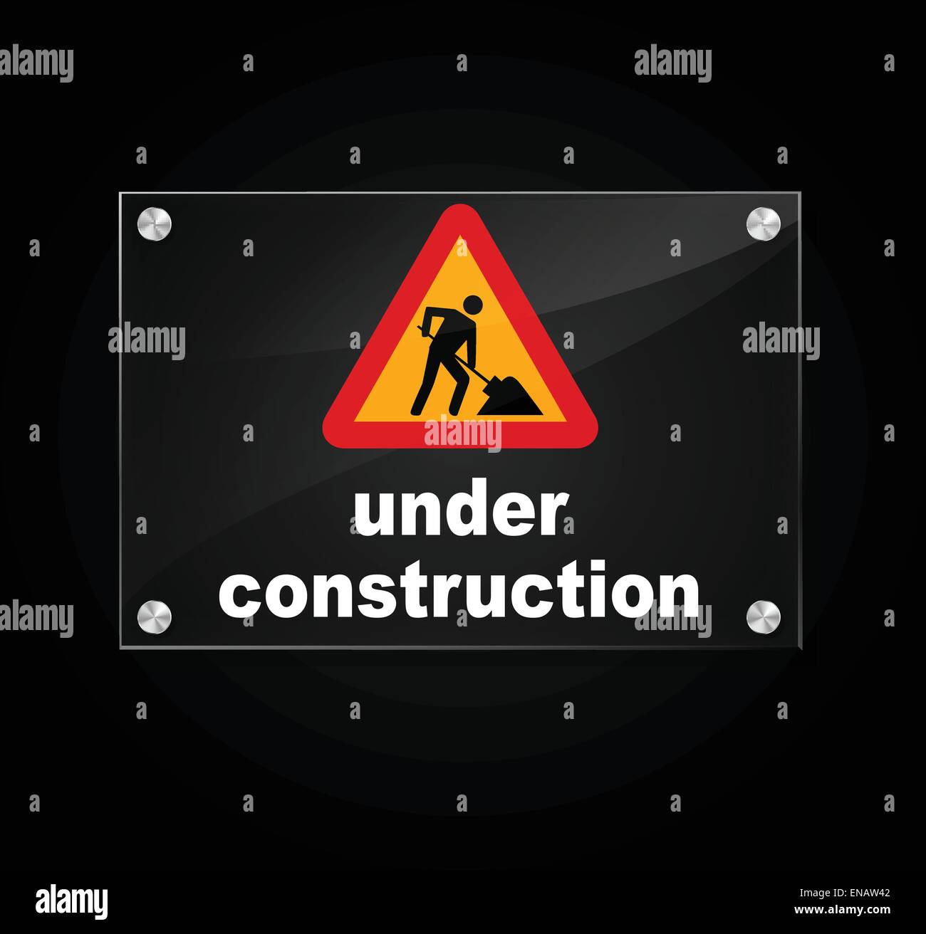 Vector illustration of under construction transparent sign on black ...