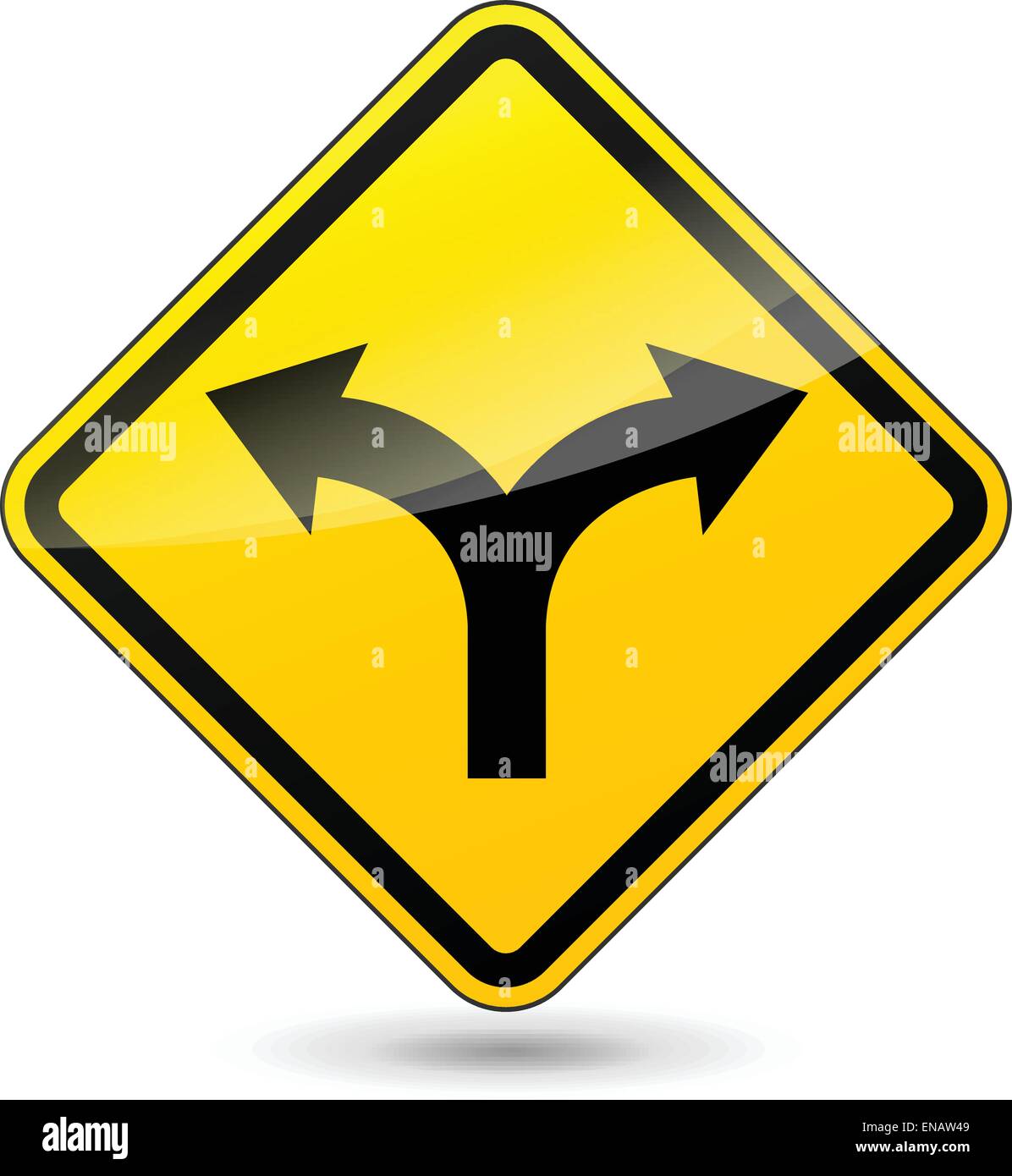Vector illustration of two directions yellow sign on white background ...