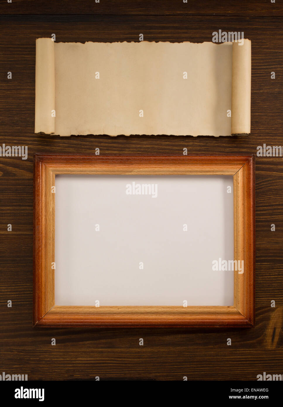photo picture frame on wooden background Stock Photo - Alamy
