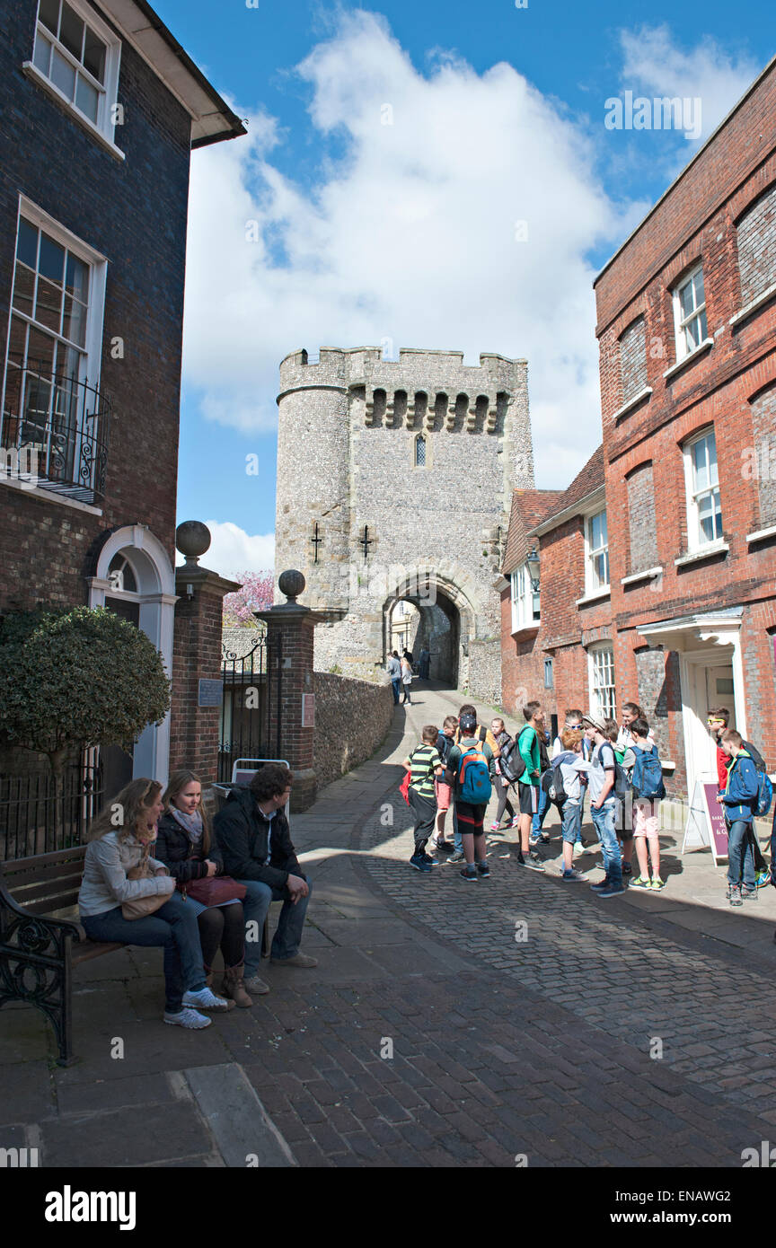 Young people gather at the Barbican Gateway at Lewes Castle, Sussex, UK ...
