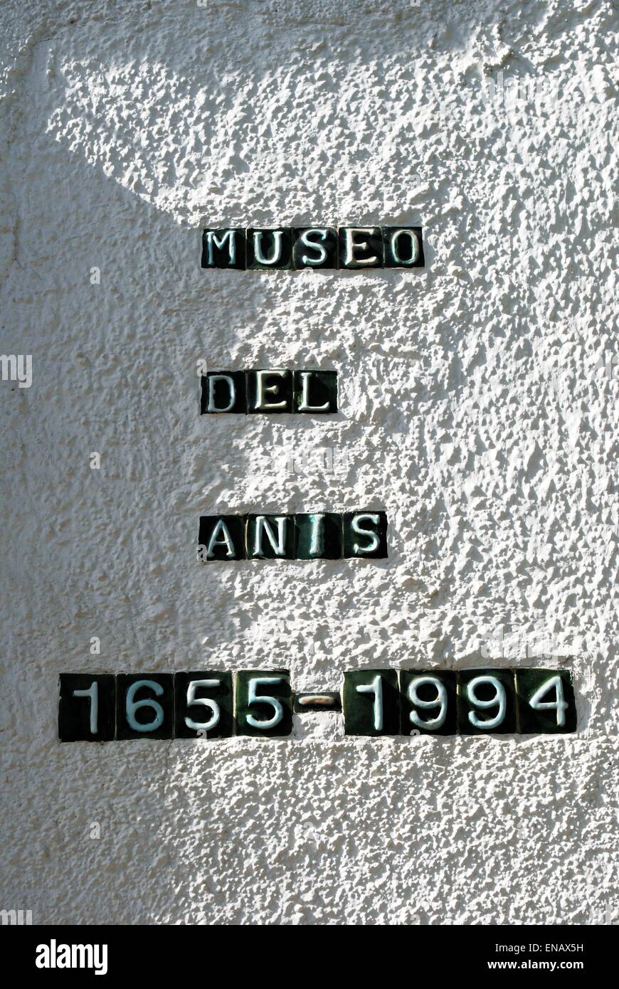 Aniseed (Anis) Museum sign on a building wall, Rute, Cordoba Province ...