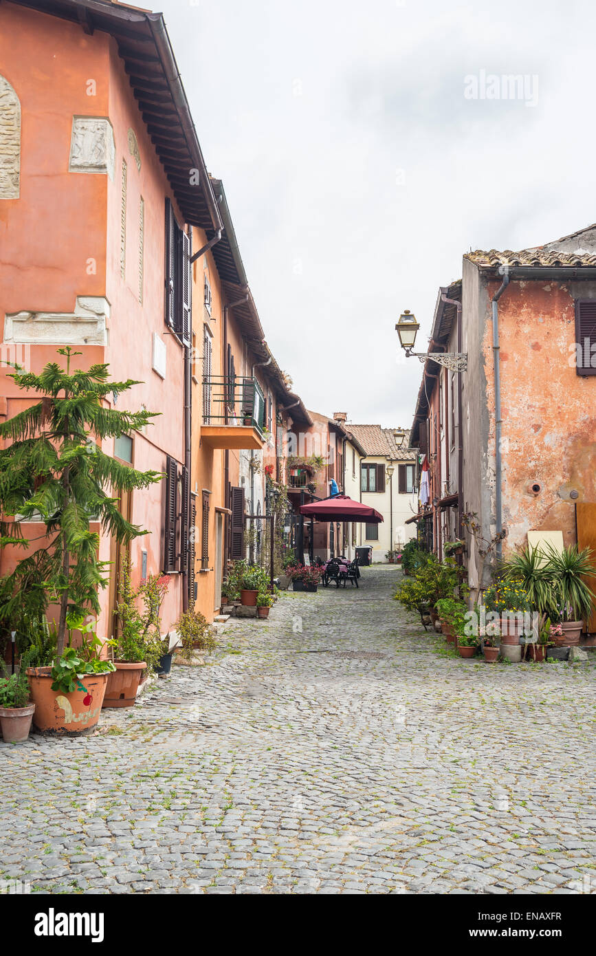 Details in the old town of Ostia, Rome, Italy. Ancient roman alleys and ...
