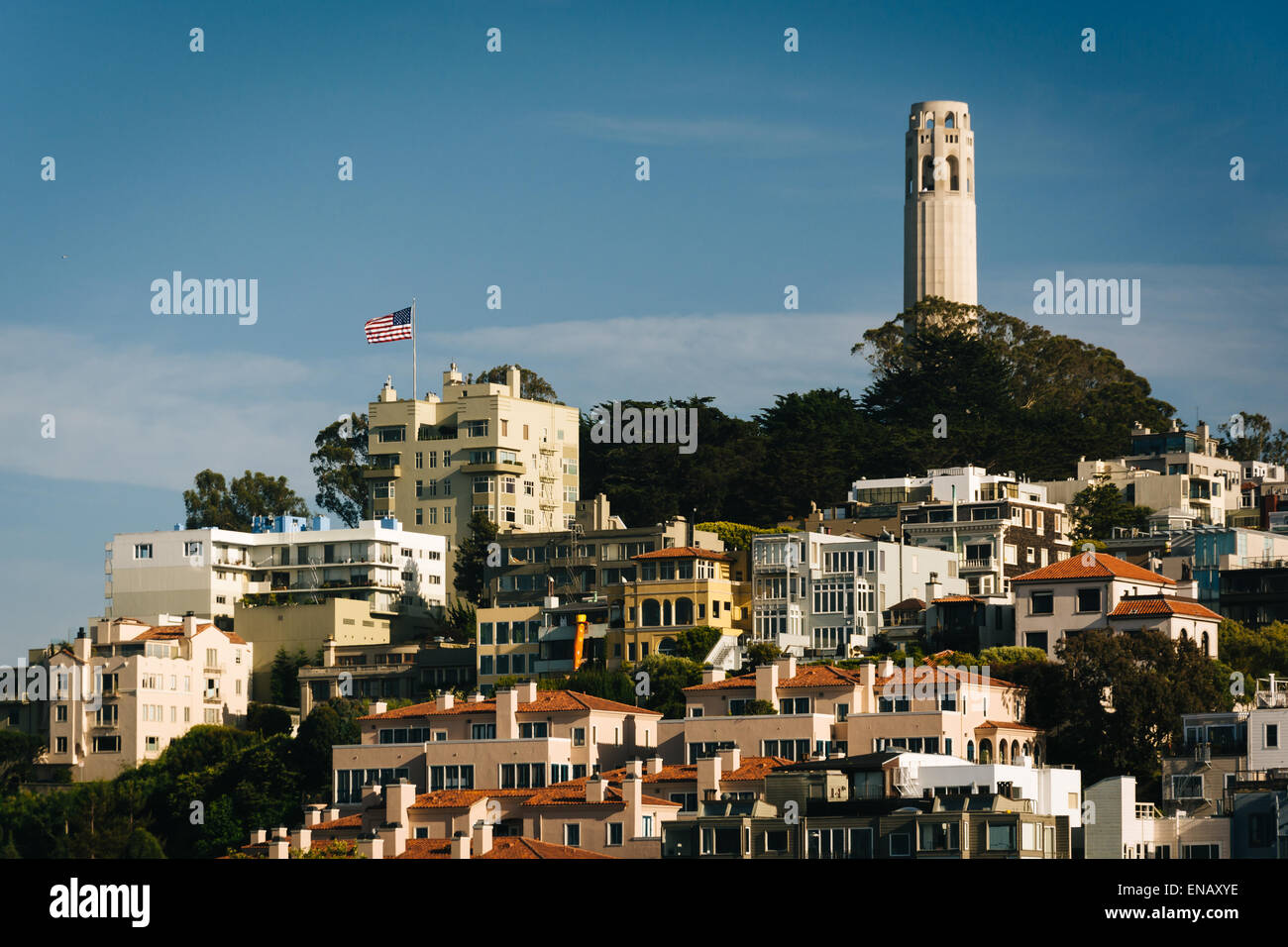 View of Coit Tower and Telegraph Hill, in San Francisco, California ...