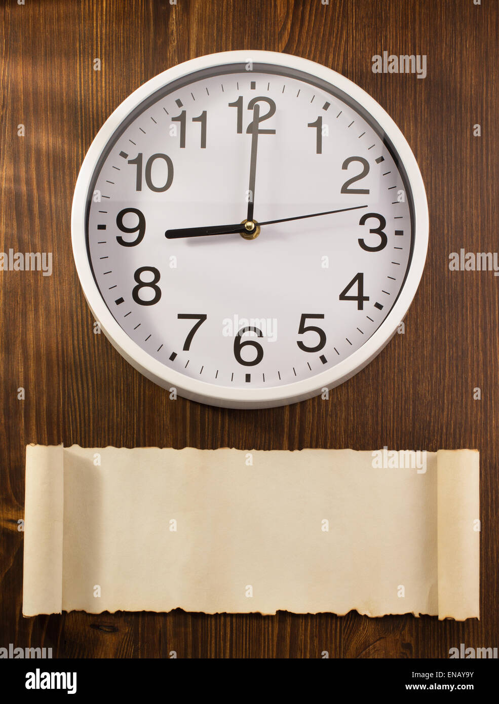 wall clock on wooden background Stock Photo - Alamy