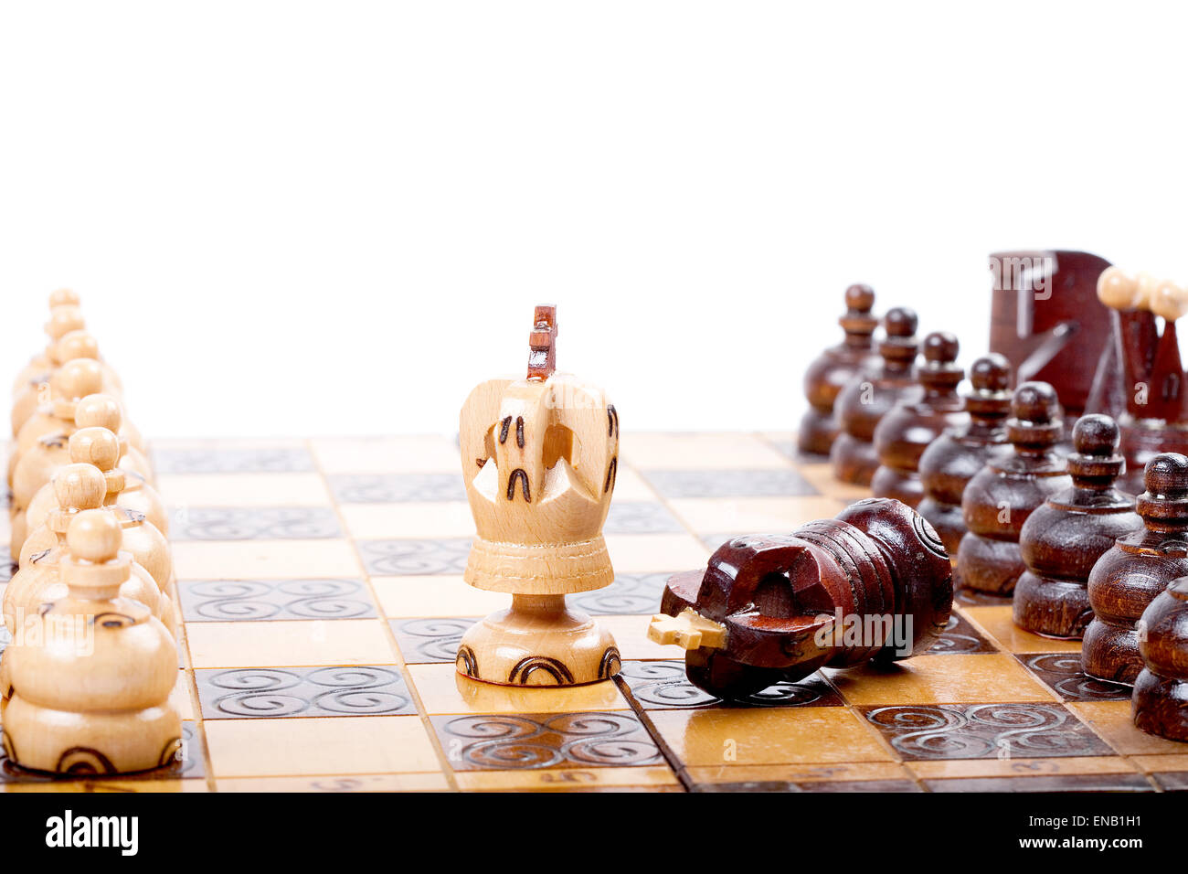 Two Chess Kings between back ranks lines, one King checkmated the other ...