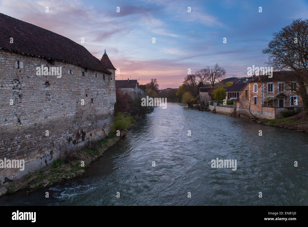 View of the French village of Chablis, a famous wine making region ...