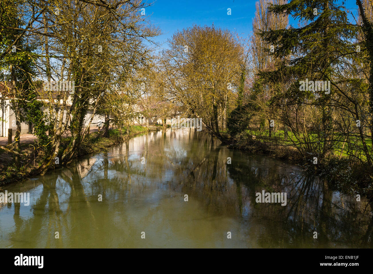 View of the French village of Chablis, a famous wine making region ...