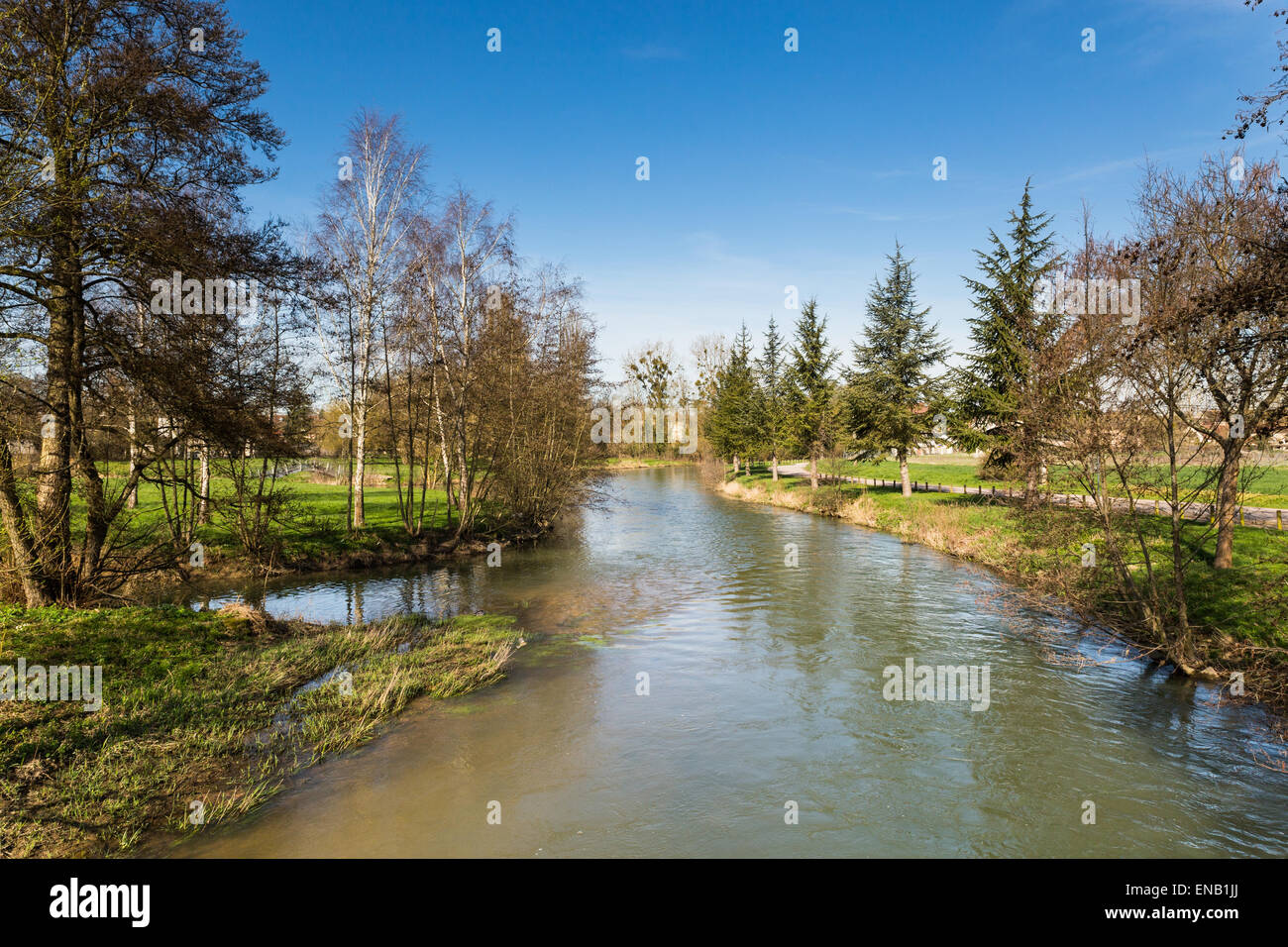 View of the French village of Chablis, a famous wine making region ...