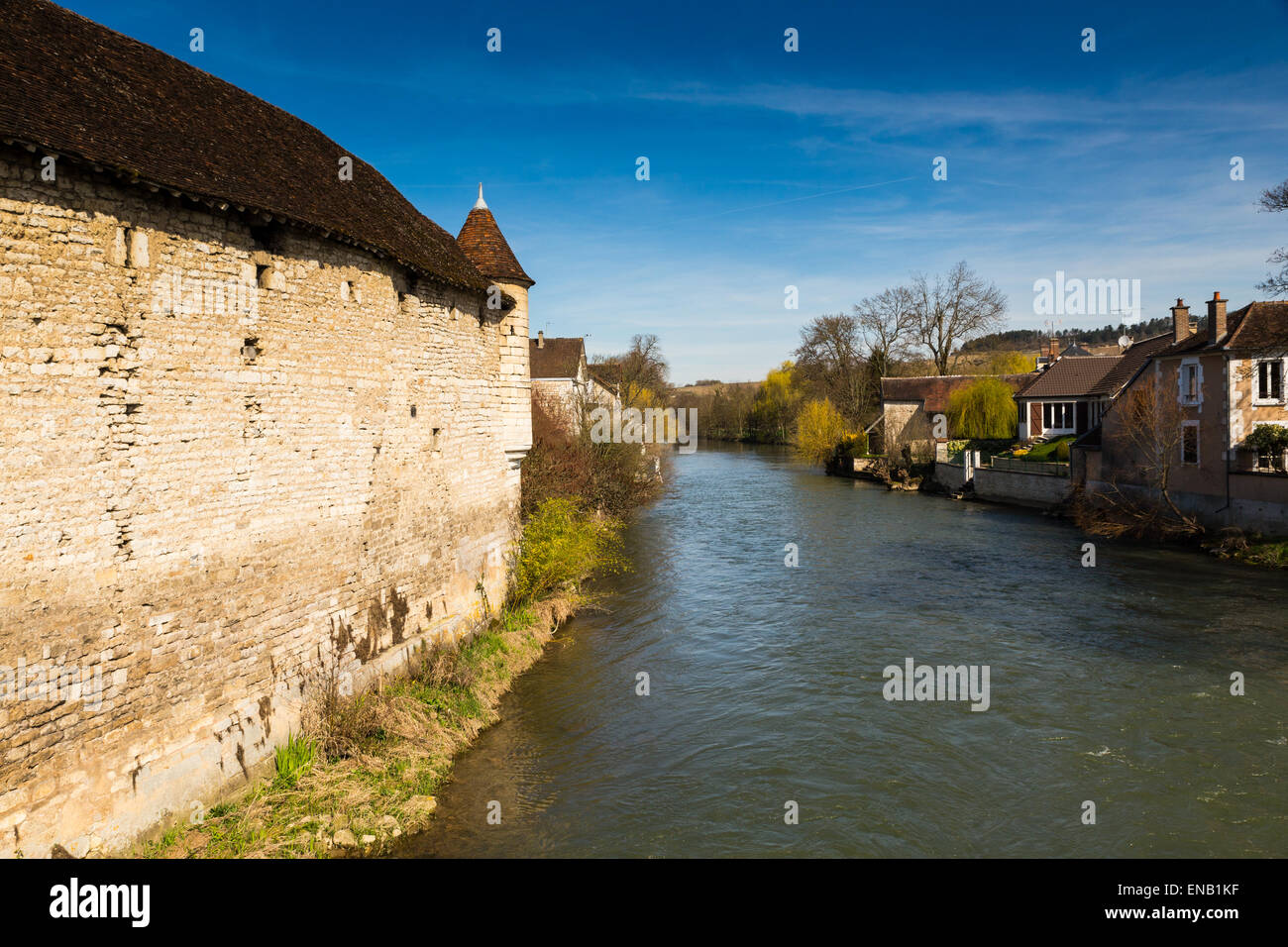 View of the French village of Chablis, a famous wine making region ...