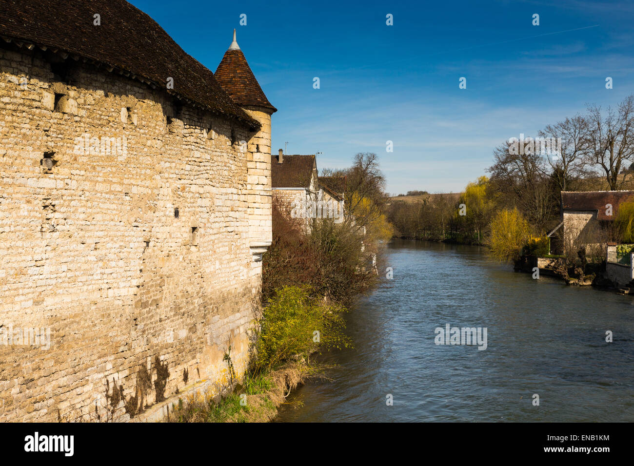 View of the French village of Chablis, a famous wine making region ...