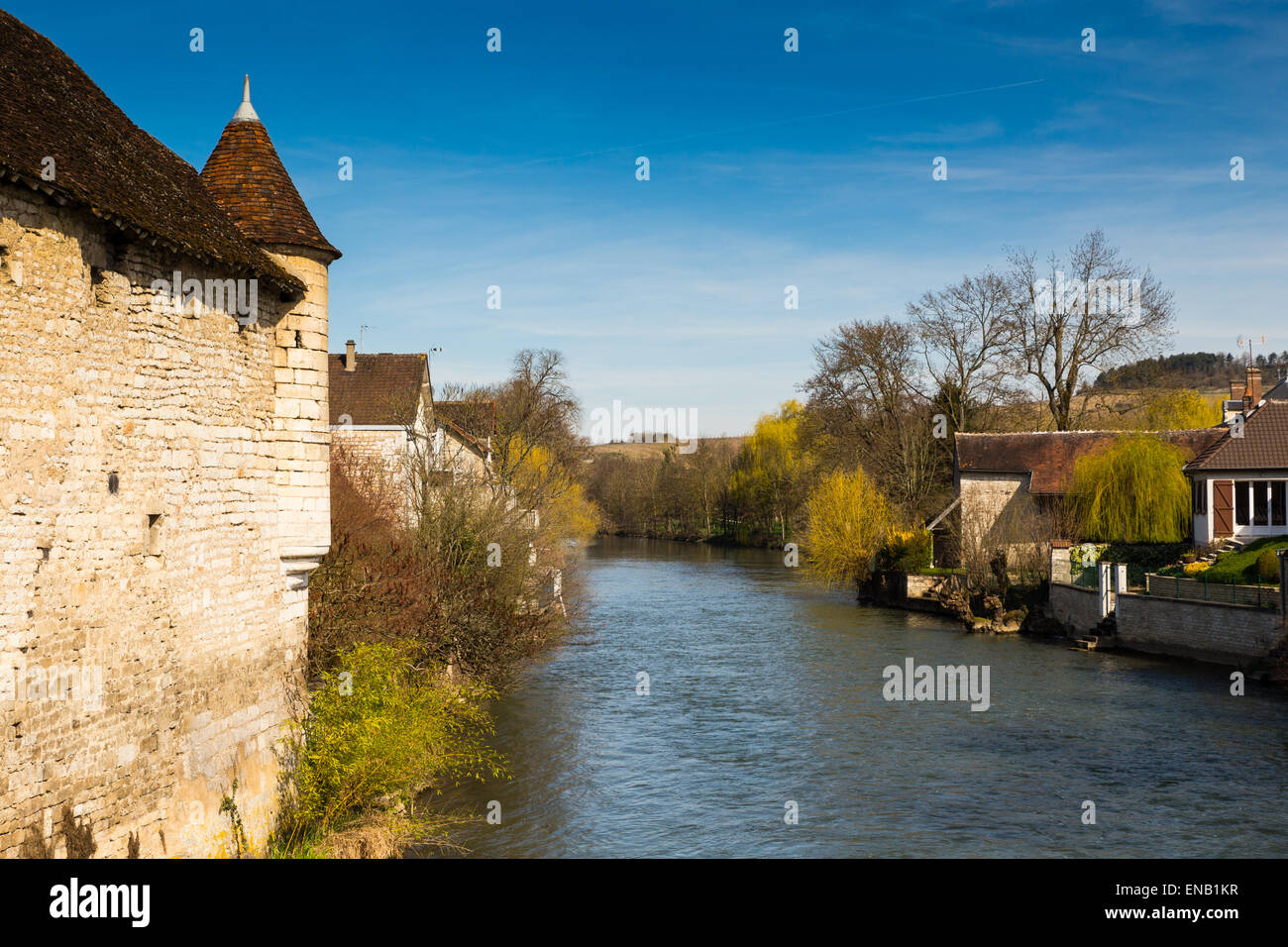 View of the French village of Chablis, a famous wine making region ...