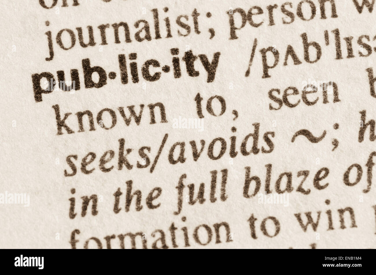 Definition of word publicity in dictionary Stock Photo - Alamy