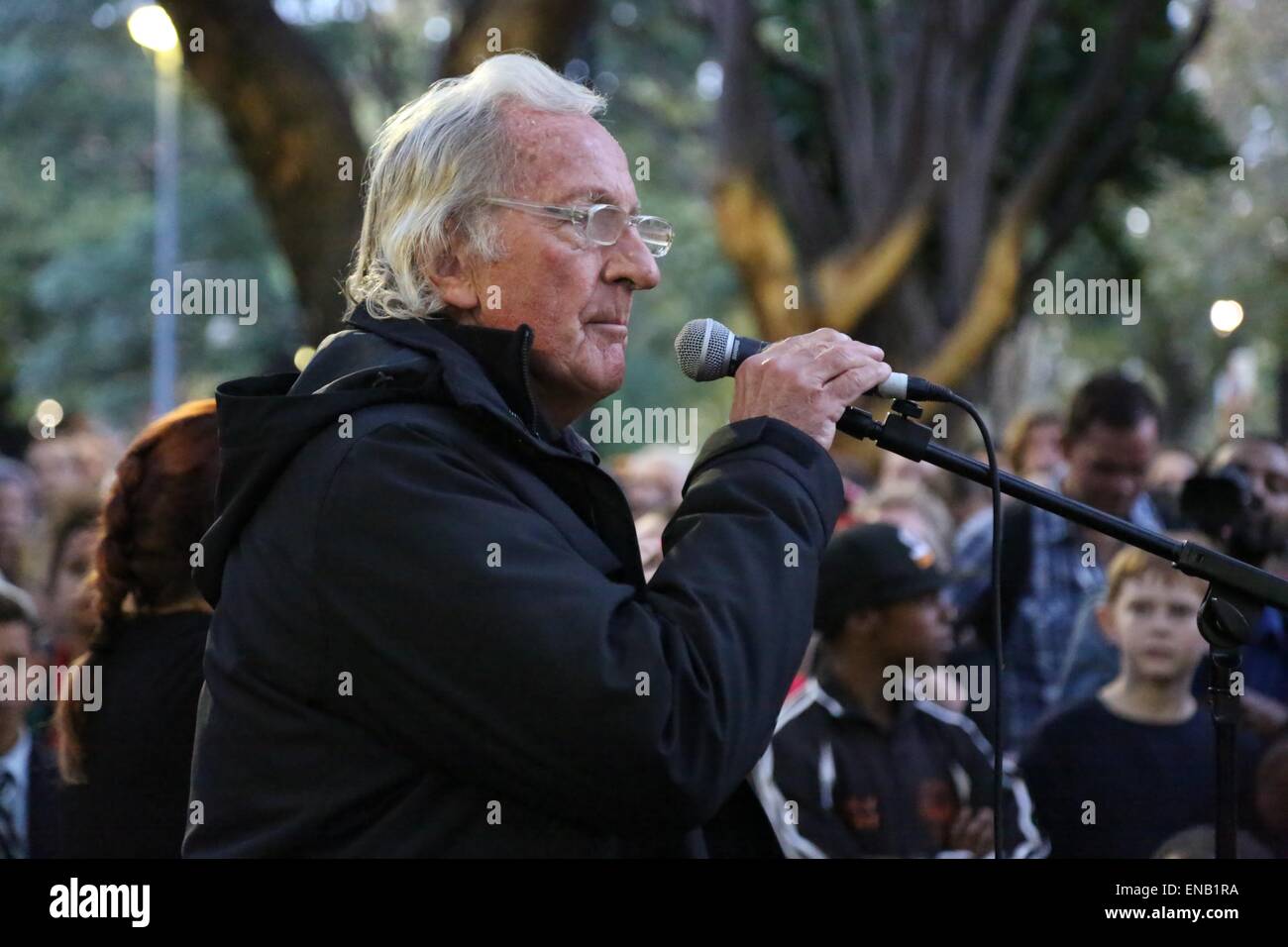 Sydney, Australia. 1 May 2015. Pictured is John Pilger speaking in ...