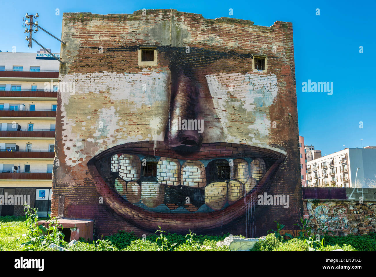 Wall covered with graffiti as a human face Stock Photo - Alamy