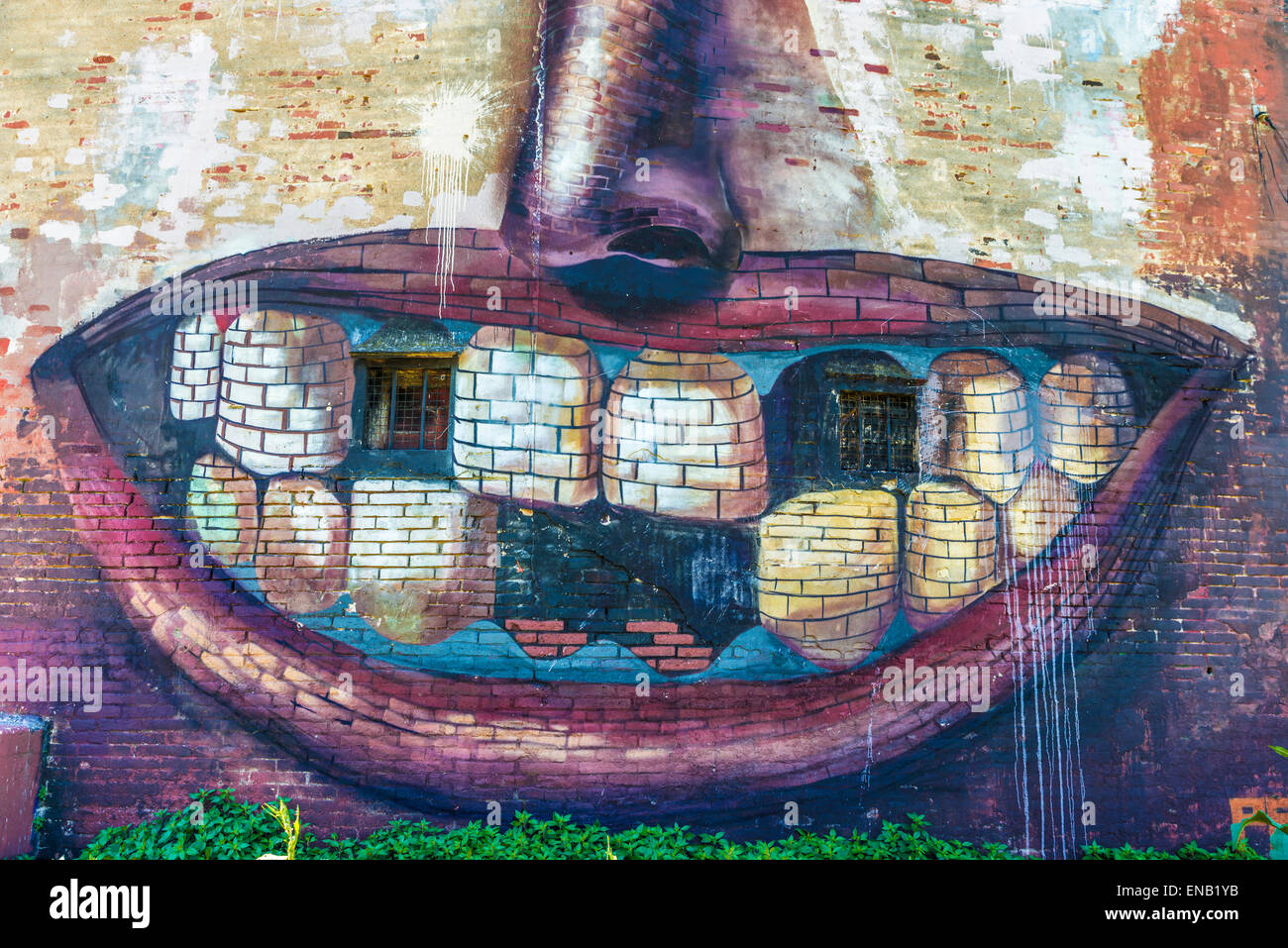 Wall covered with graffiti as a human face Stock Photo - Alamy