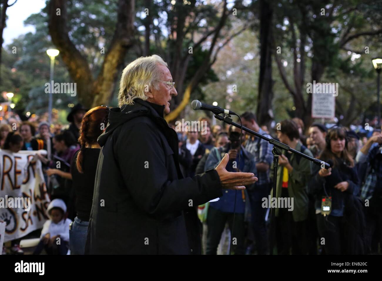 Sydney, Australia. 1 May 2015. Pictured is John Pilger speaking in ...