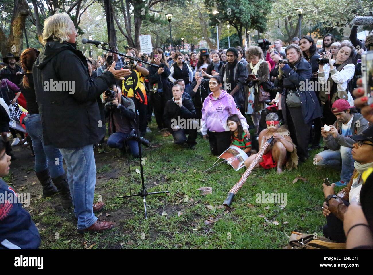 Sydney, Australia. 1 May 2015. Pictured is John Pilger speaking in ...