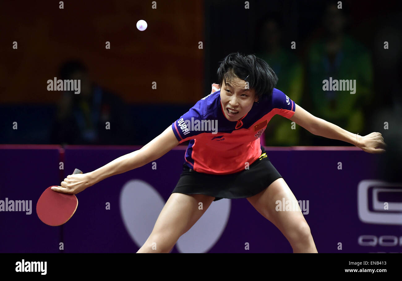 Suzhou, China's Jiangsu Province. 1st May, 2015. China's Wu Yang serves ...