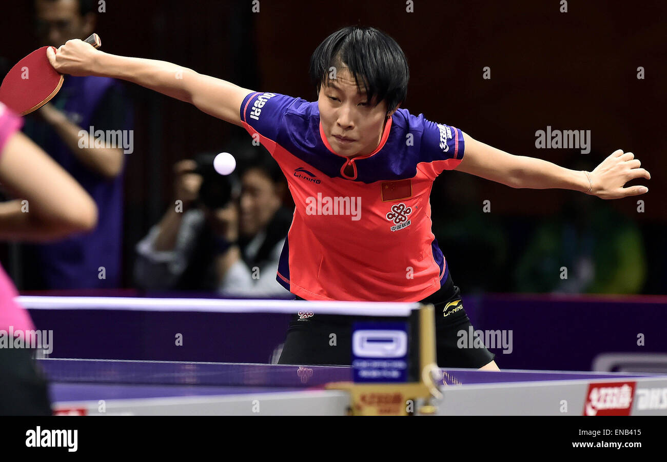 Suzhou, China's Jiangsu Province. 1st May, 2015. China's Wu Yang serves ...