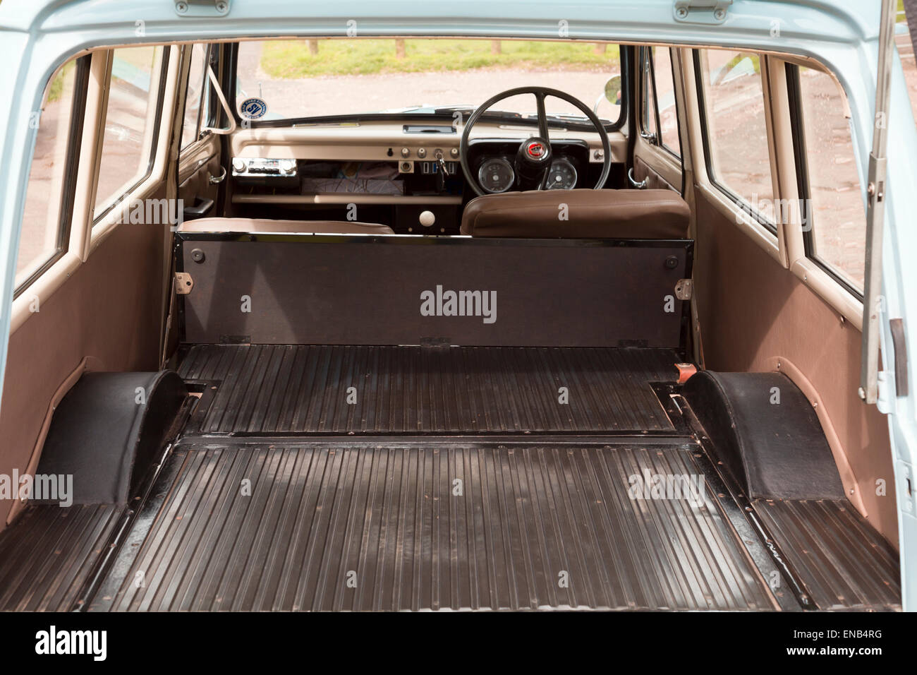 Ford 100E Escort Estate, Baby Blue with the rear seats folder down to ...