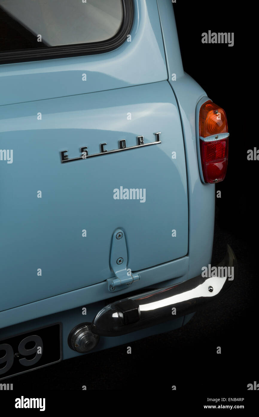 Ford 100E Escort Estate, Baby Blue, rear shot showing the Escort badge ...