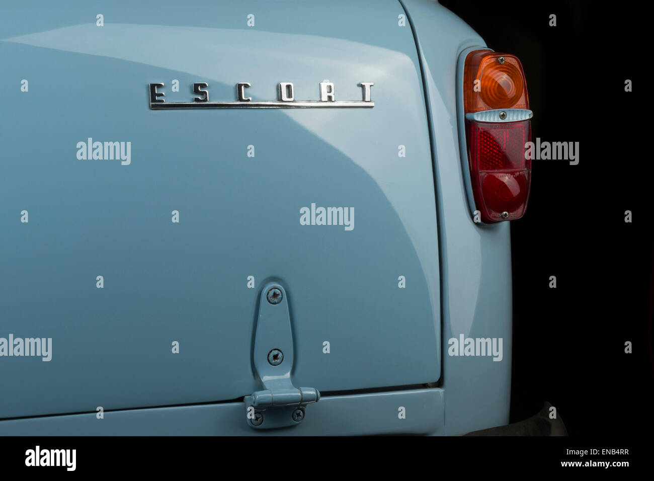 Ford 100E Escort Estate, Baby Blue detail of Escort badge on tailgate ...