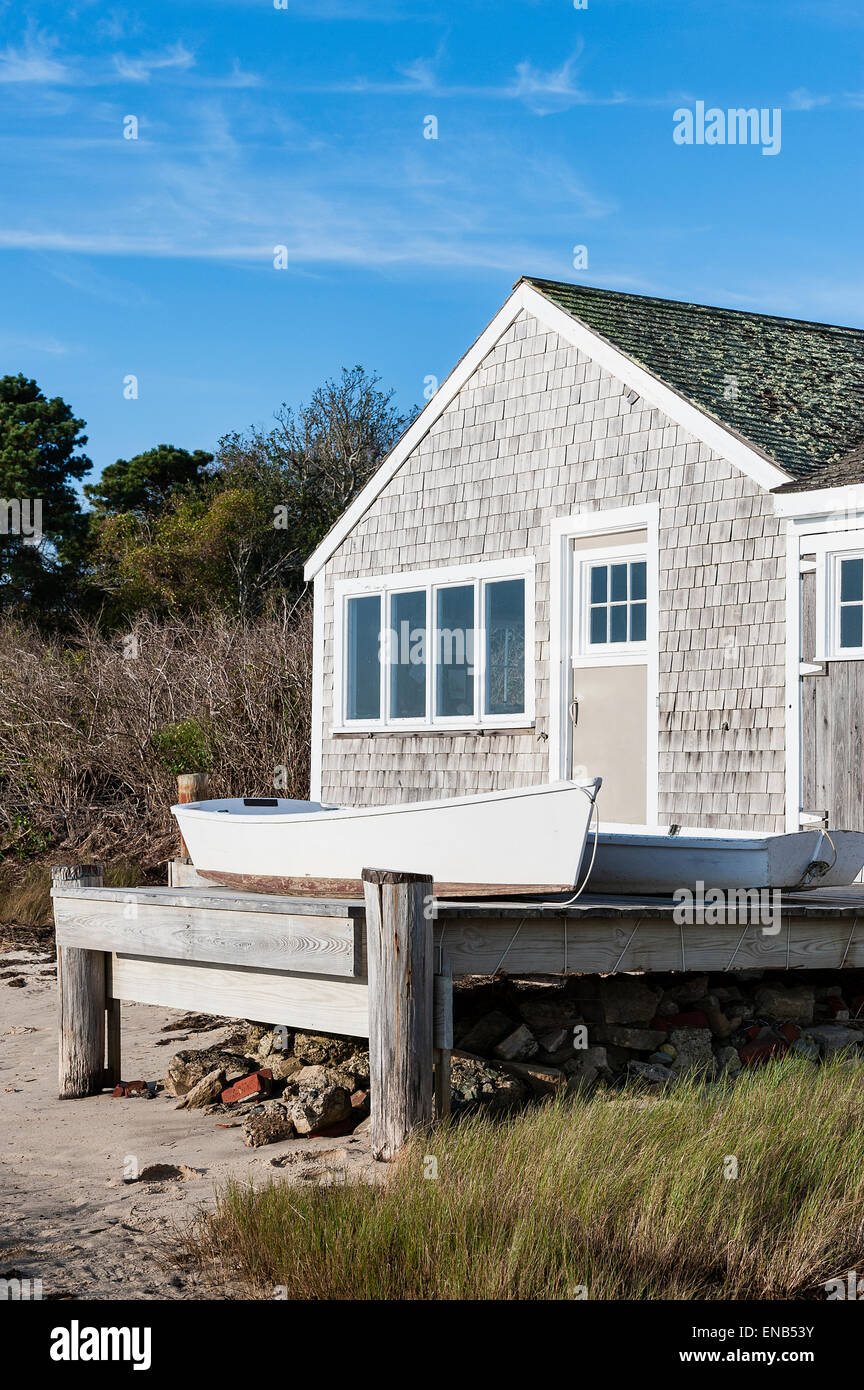 Rowboat and boathouse detail, Cape Cod, Massachusetts, USA Stock Photo ...