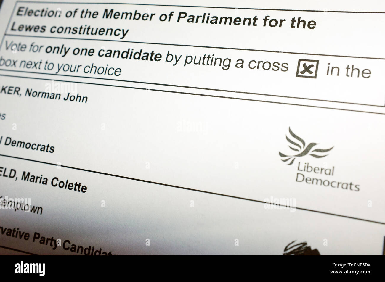 The candidate options on postal vote ballot paper for the 2015 UK ...