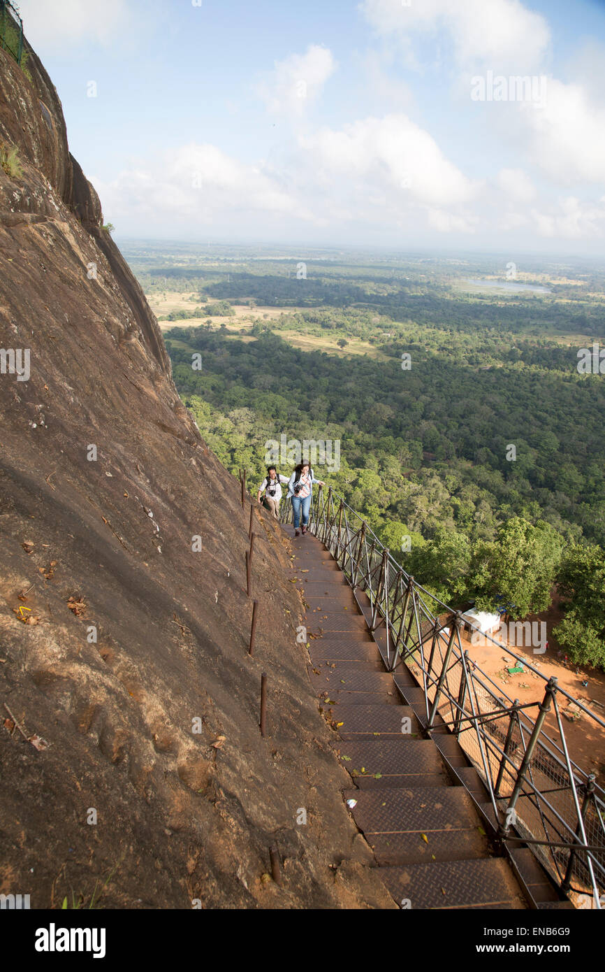 Pathway people climbing Sigiriya Rock ancient palace, Matale District ...
