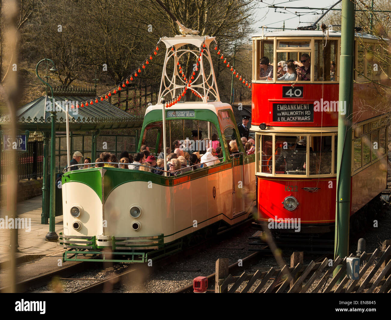 A vintage tram at the National Tramway Museum,Crich,Derbyshire,UK.taken ...