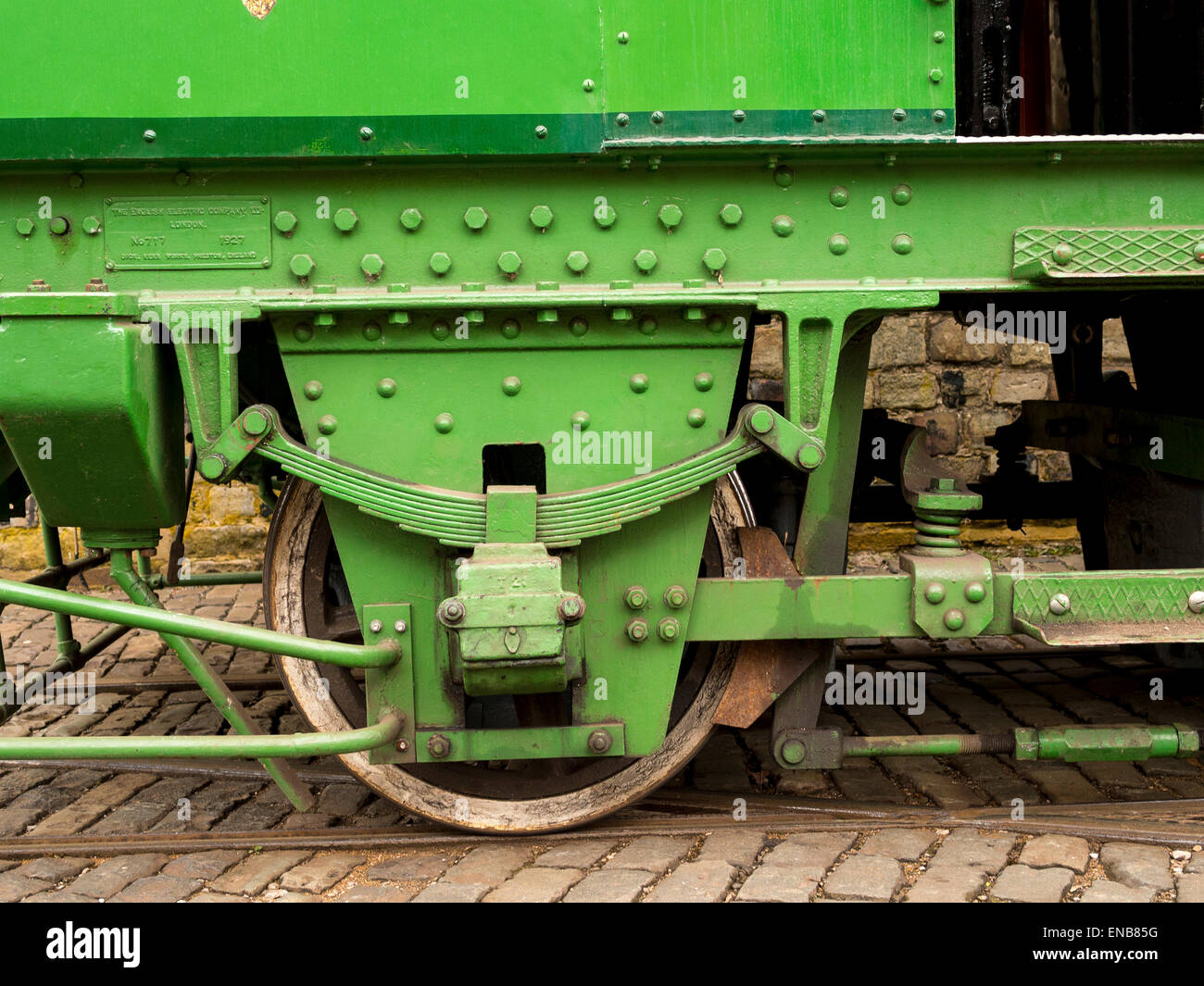 detail of tram wheels,National tramway Museum,Crich,Derbyshire,UK ...