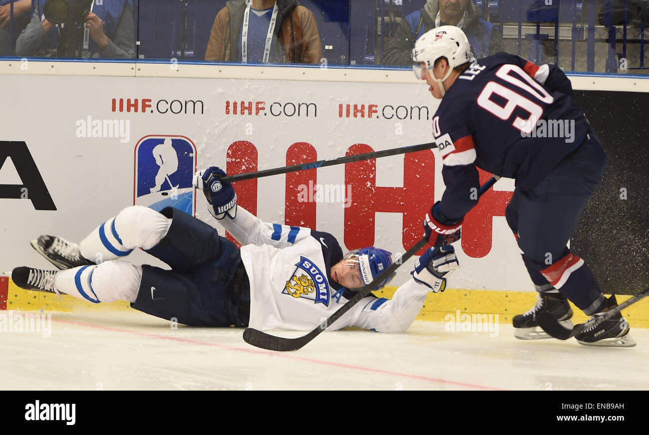 Ostrava, Czech Republic. 1st May, 2015. Tuomo Ruutu of Finland, left ...