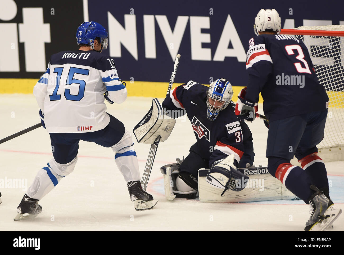 Ostrava, Czech Republic. 1st May, 2015. From left: Tuomo Ruutu of ...