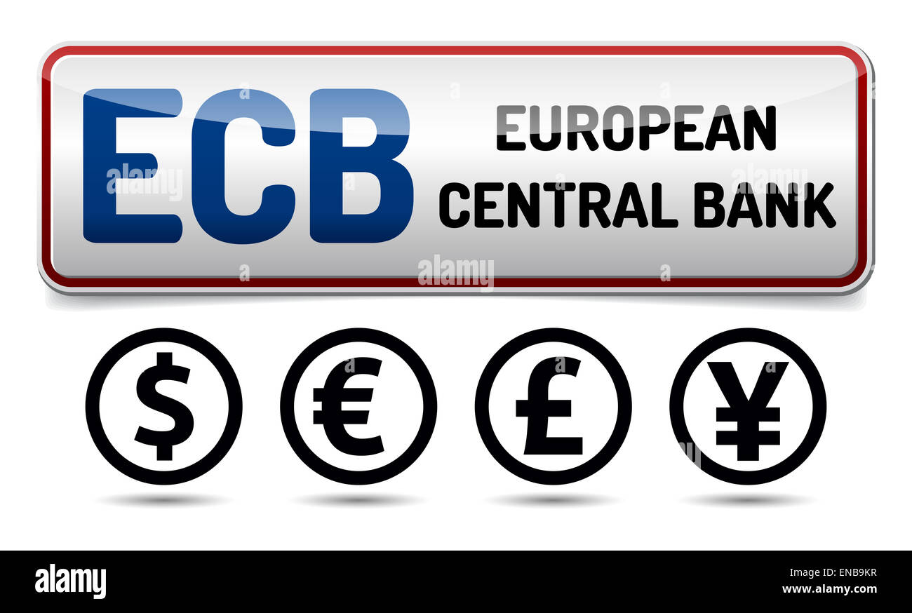 ECB - European Central Bank - glossy button banner with reflection and ...