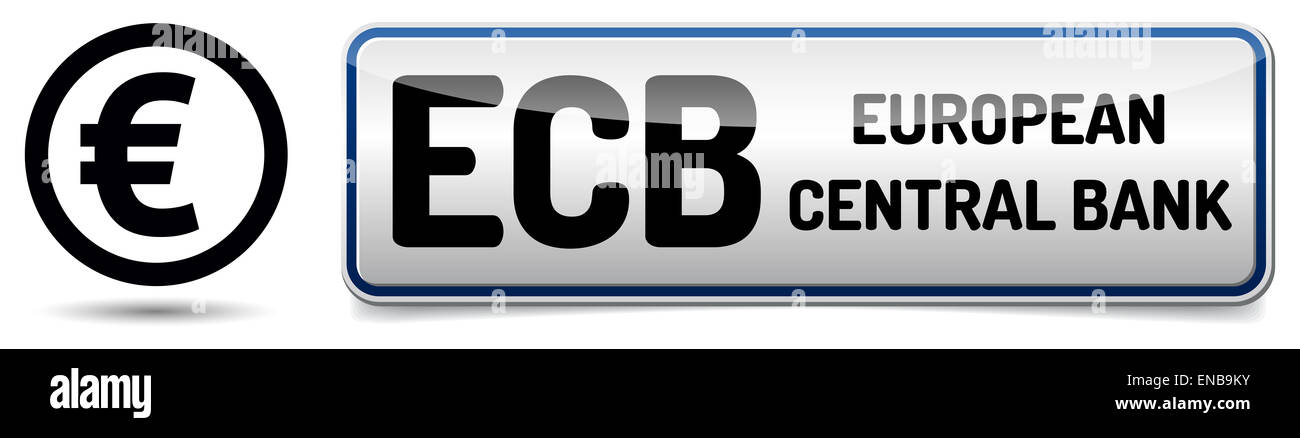 ECB - European Central Bank - glossy button banner with reflection and ...