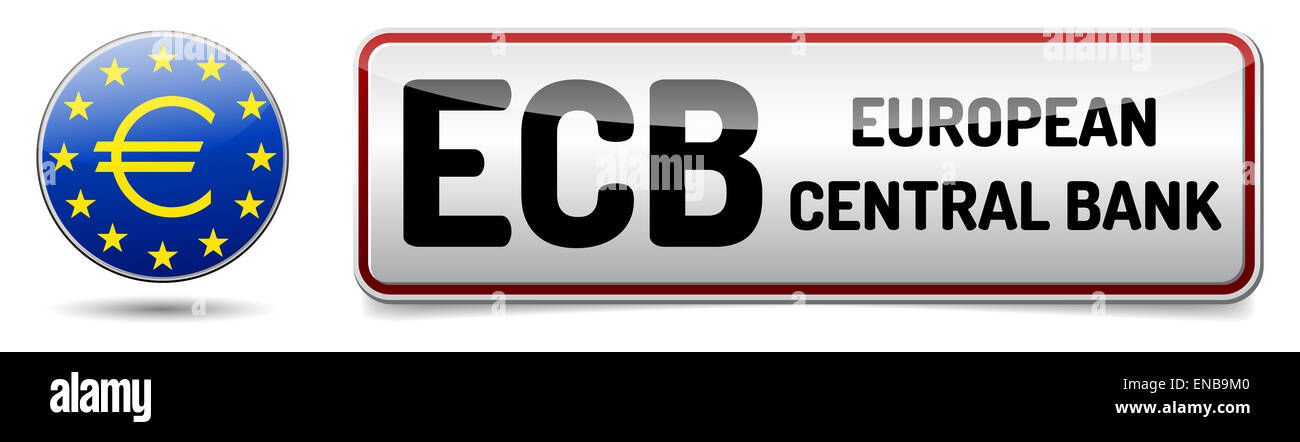 ECB - European Central Bank - glossy button banner with reflection and ...