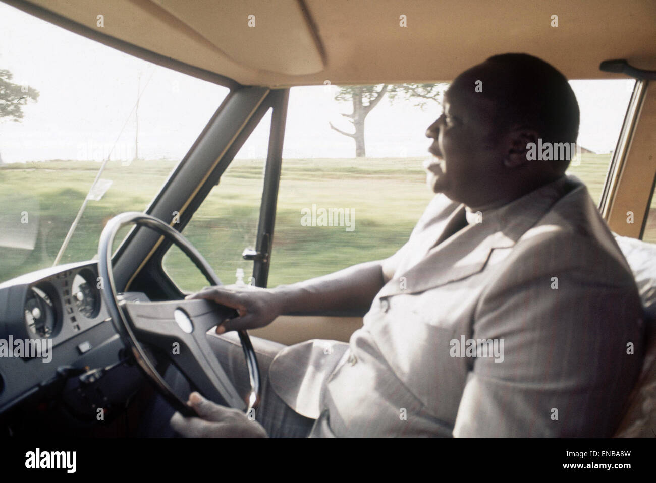 President of Uganda, General Idi Amin, pictured at the wheel of his ...