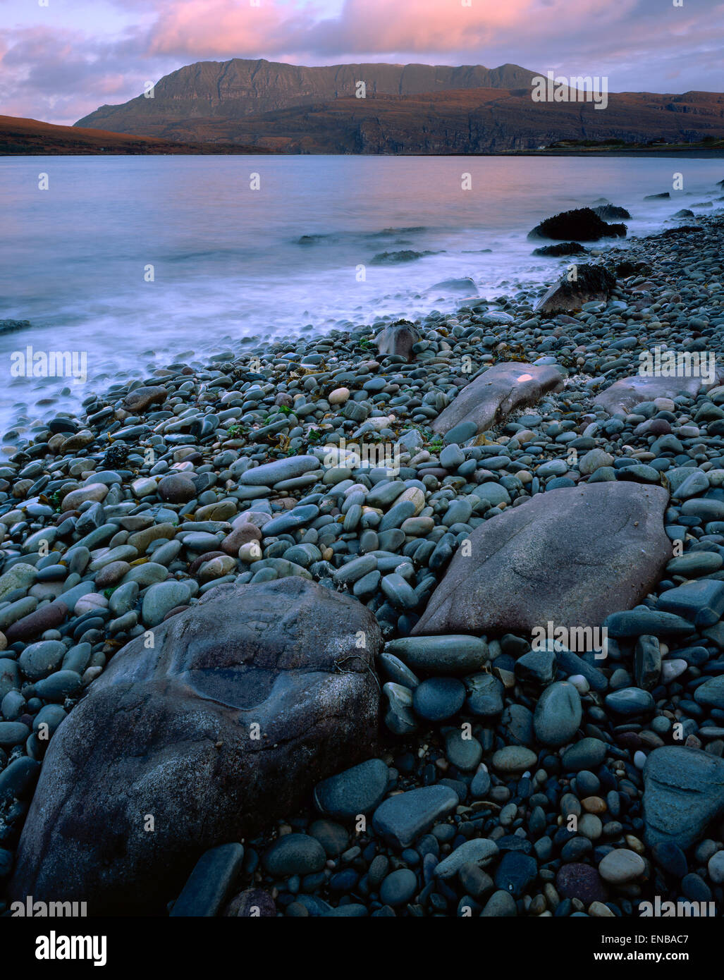 Ben More Coigach and Isle Martin viewed across Ardmair Bay, Northwest ...