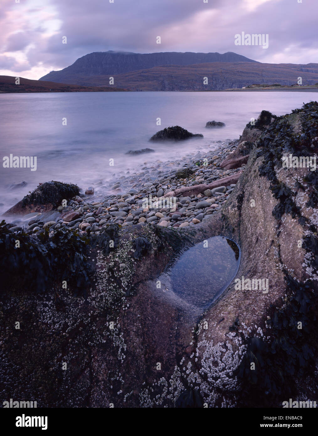 Ben More Coigach and Isle Martin viewed across Ardmair Bay, Northwest ...