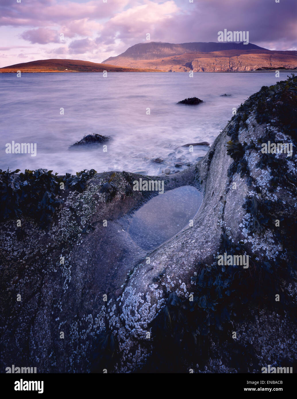 Ben More Coigach and Isle Martin viewed across Ardmair Bay, Northwest ...