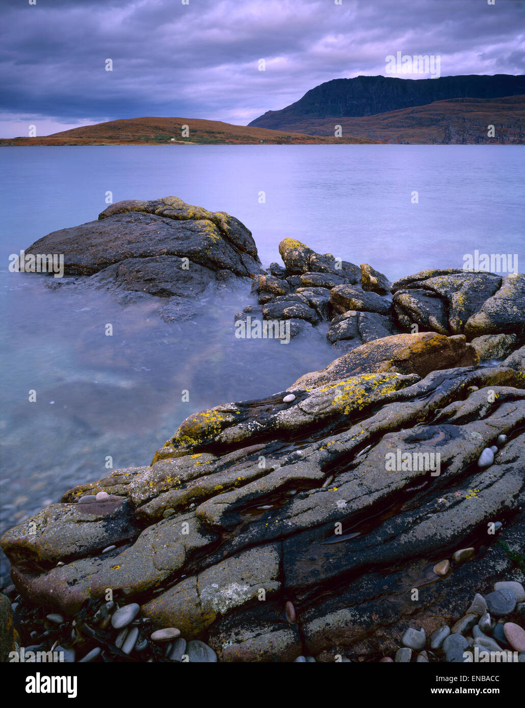 Ben More Coigach and Isle Martin viewed across Ardmair Bay, Northwest ...